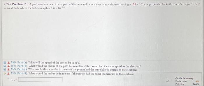 (7%) Problem 15: A proton moves in a circular path of | Chegg.com