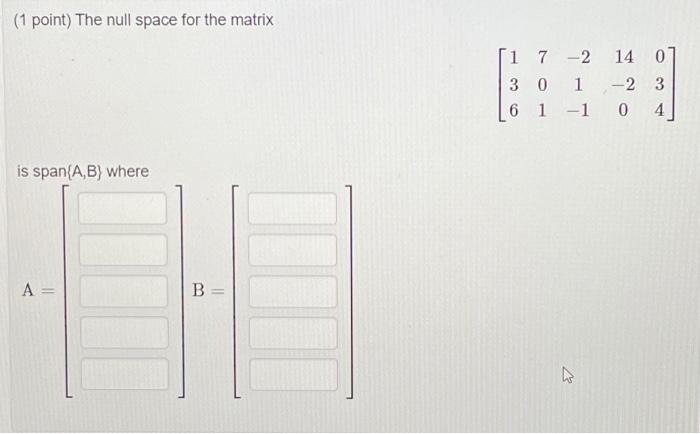 Solved (1 point) The null space for the matrix | Chegg.com