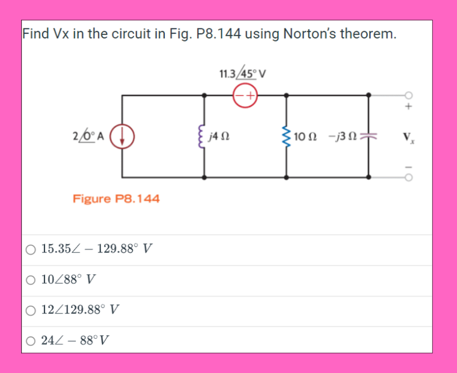 Solved Find Vx in the circuit in Fig. P8.144 ﻿using Norton's | Chegg.com