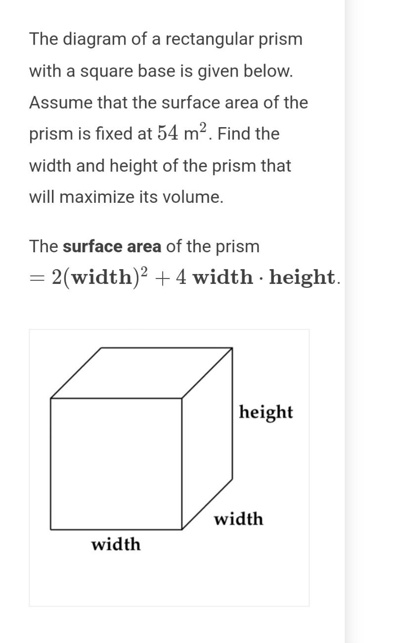 Solved The diagram of a rectangular prism with a square base | Chegg.com
