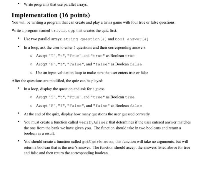 Solved - Write programs that use parallel arrays. | Chegg.com