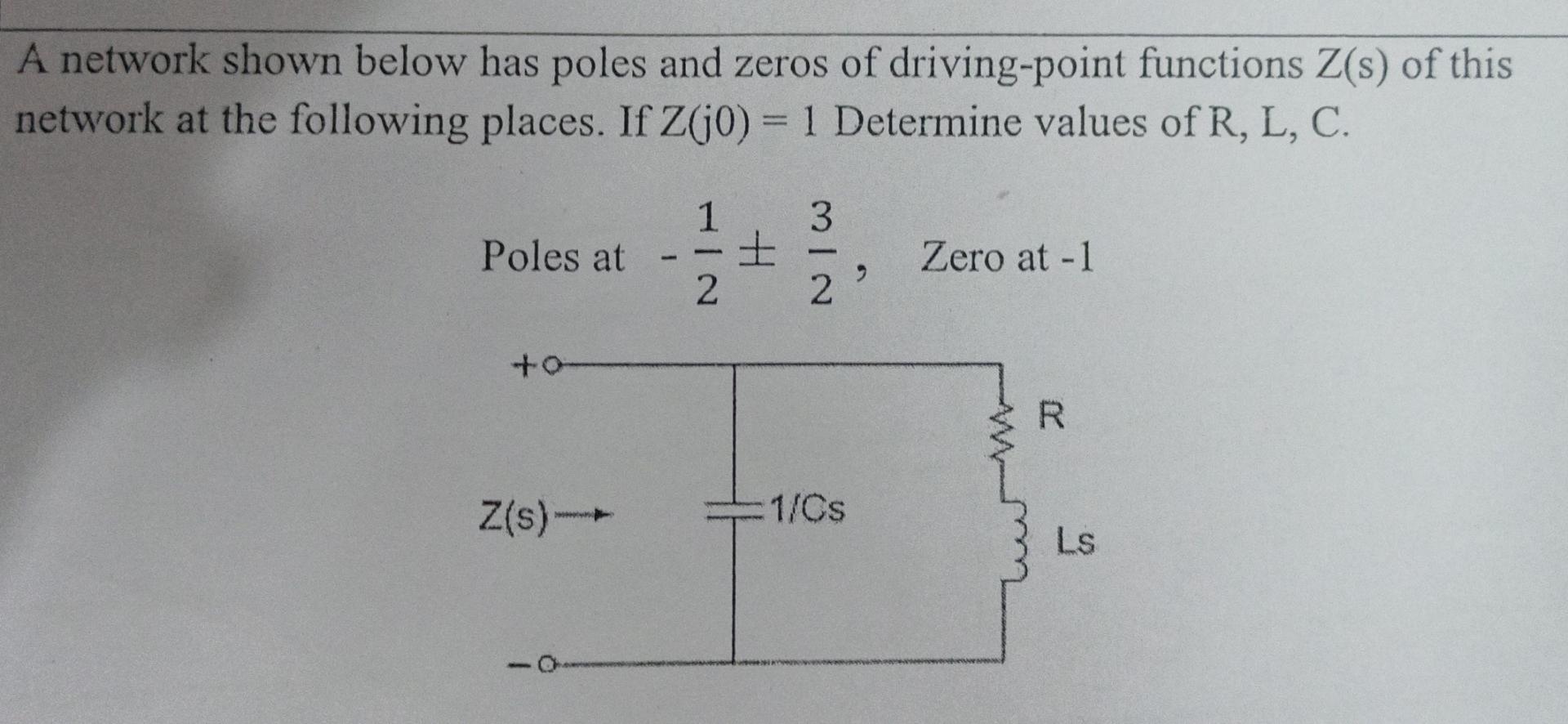 Solved A network shown below has poles and zeros of | Chegg.com