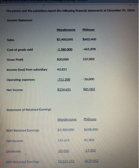 required :A) compute the EOY noncontrolling interest | Chegg.com