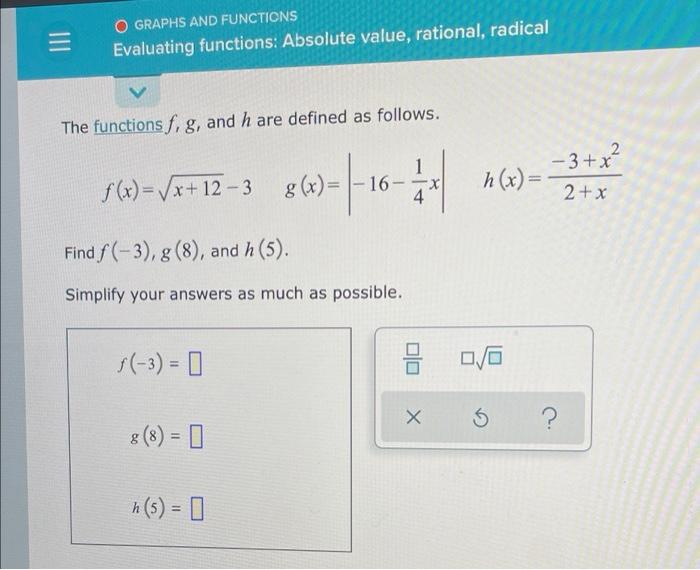 Solved E O GRAPHS AND FUNCTIONS Evaluating functions: | Chegg.com