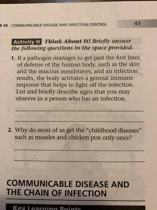 Solved 45 R 10 COMMUNICABLE DISEASE AND INFECTION CONTROL | Chegg.com