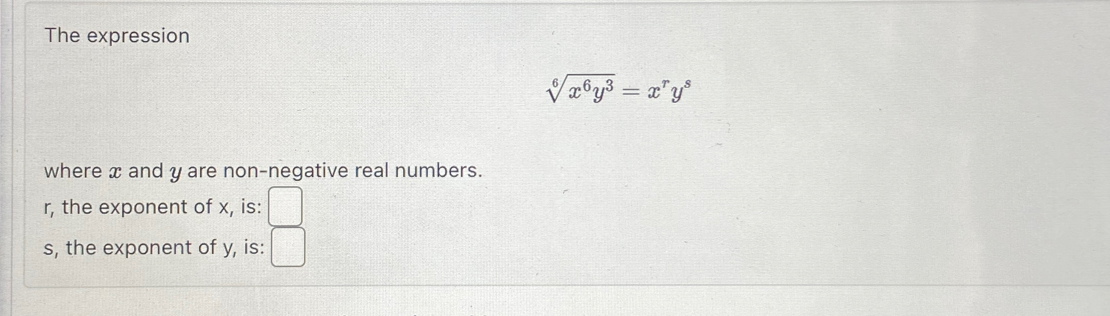 Solved The expressionx6y36=xryswhere x ﻿and y ﻿are | Chegg.com