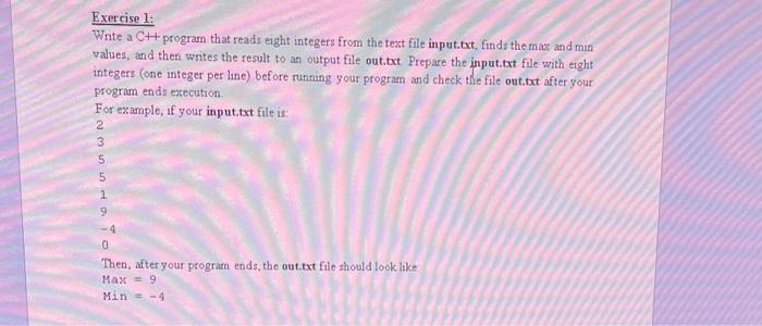 Solved Exercise 1: Write a C+ program that reads eight | Chegg.com Solved Exercise 1: Write a C+ program that reads eight | Chegg.com