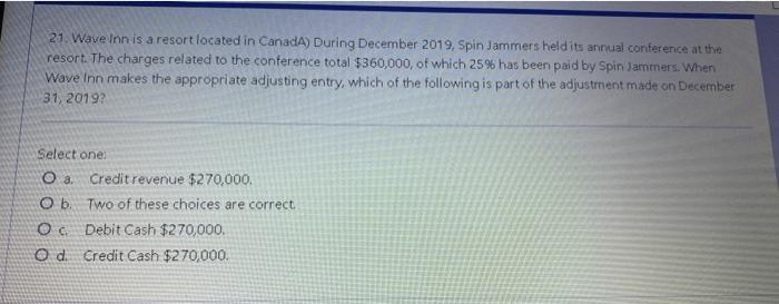 Solved 21. Waveinn is a resort located in CanadA) During | Chegg.com