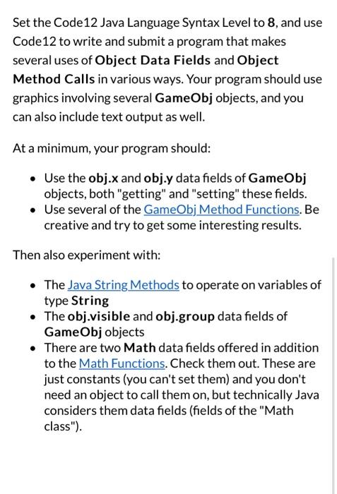 Solved Set the Code12 Java Language Syntax Level to 8 , and | Chegg.com