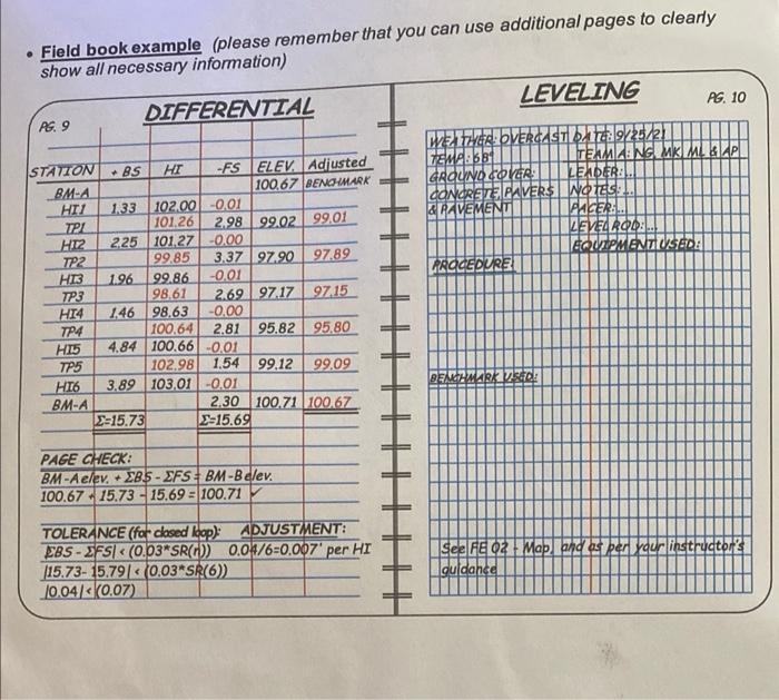 Solved - Field book example (please remember that you can | Chegg.com