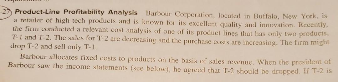 Solved Product-Line Profitability Analysis Barbour | Chegg.com