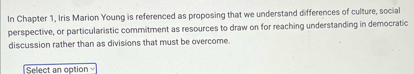 Solved In Chapter 1, ﻿Iris Marion Young is referenced as | Chegg.com