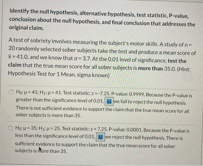 Solved Identify the null hypothesis, alternative hypothesis, | Chegg.com