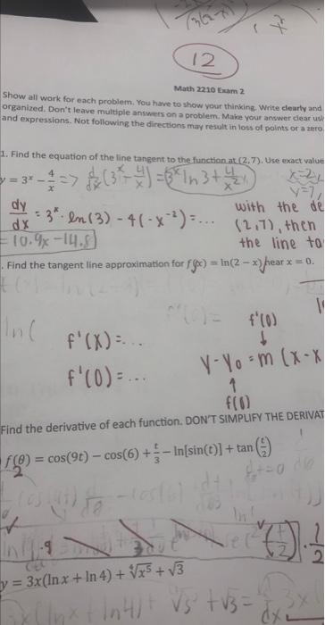 Solved Math 2210 Eam 2 Show all work for each problem, You | Chegg.com