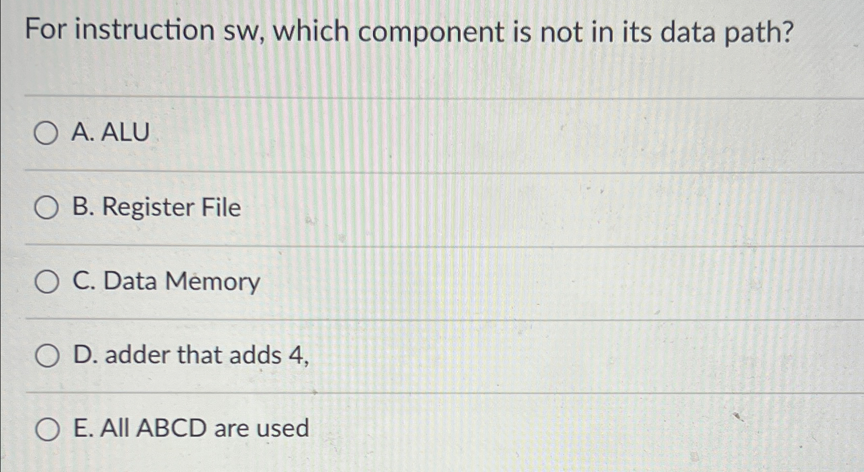 Solved For instruction sw, ﻿which component is not in its | Chegg.com
