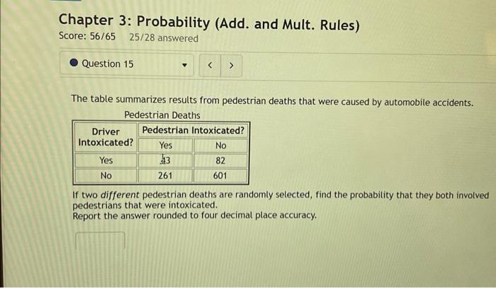 Solved Chapter 3: Probability (Add. and Mult. Rules) Score: | Chegg.com