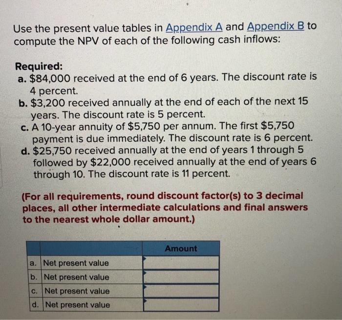 Solved Use The Present Value Tables In Appendix A And