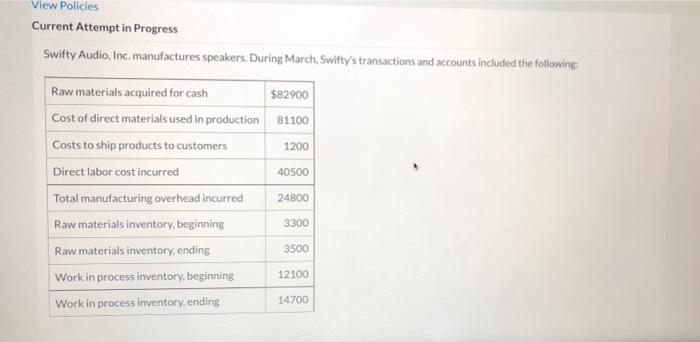 Solved View Policies Current Attempt in Progress Swifty | Chegg.com