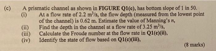 Solved A prismatic channel as shown in FIGURE Q1(c), has | Chegg.com