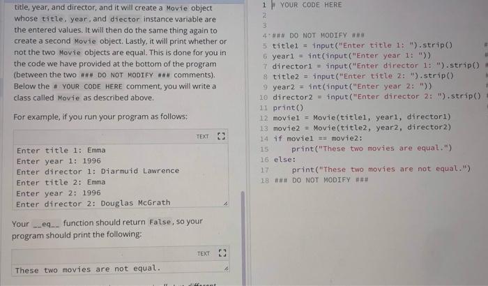 Solved Task: Write a Movie Class בה Ifa 1 # YOUR CODE HERE Z | Chegg.com