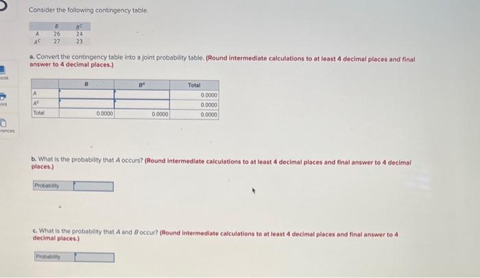 Solved Consider the folowing contingency table. a. Convert | Chegg.com