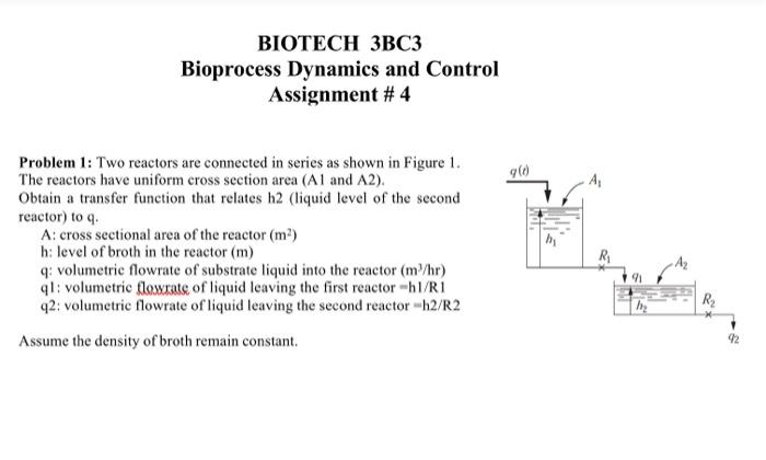 Solved BIOTECH 3BC3 Bioprocess Dynamics and Control | Chegg.com