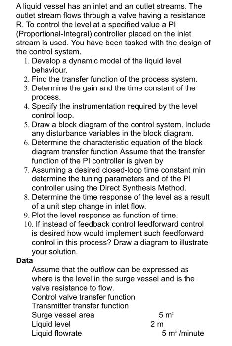 Solved A liquid vessel has an inlet and an outlet streams. | Chegg.com