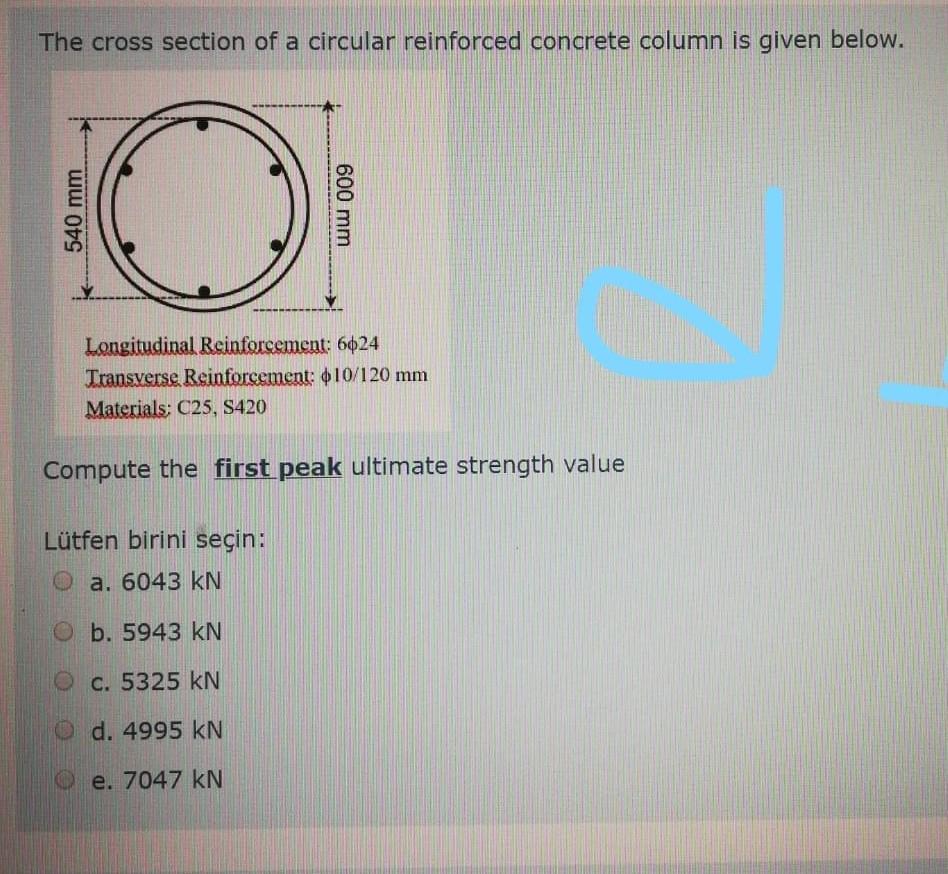 Solved The cross section of a circular reinforced concrete | Chegg.com