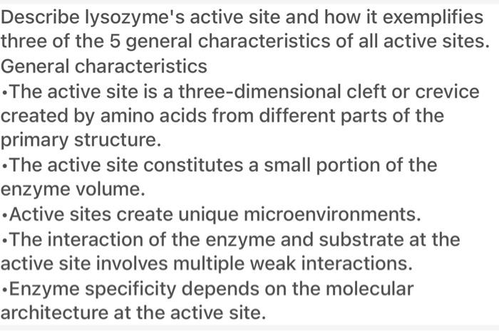 Solved Describe lysozyme's active site and how it | Chegg.com