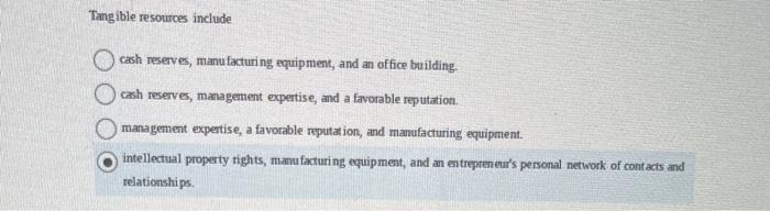 Solved Tangible resources include cash reserves, | Chegg.com