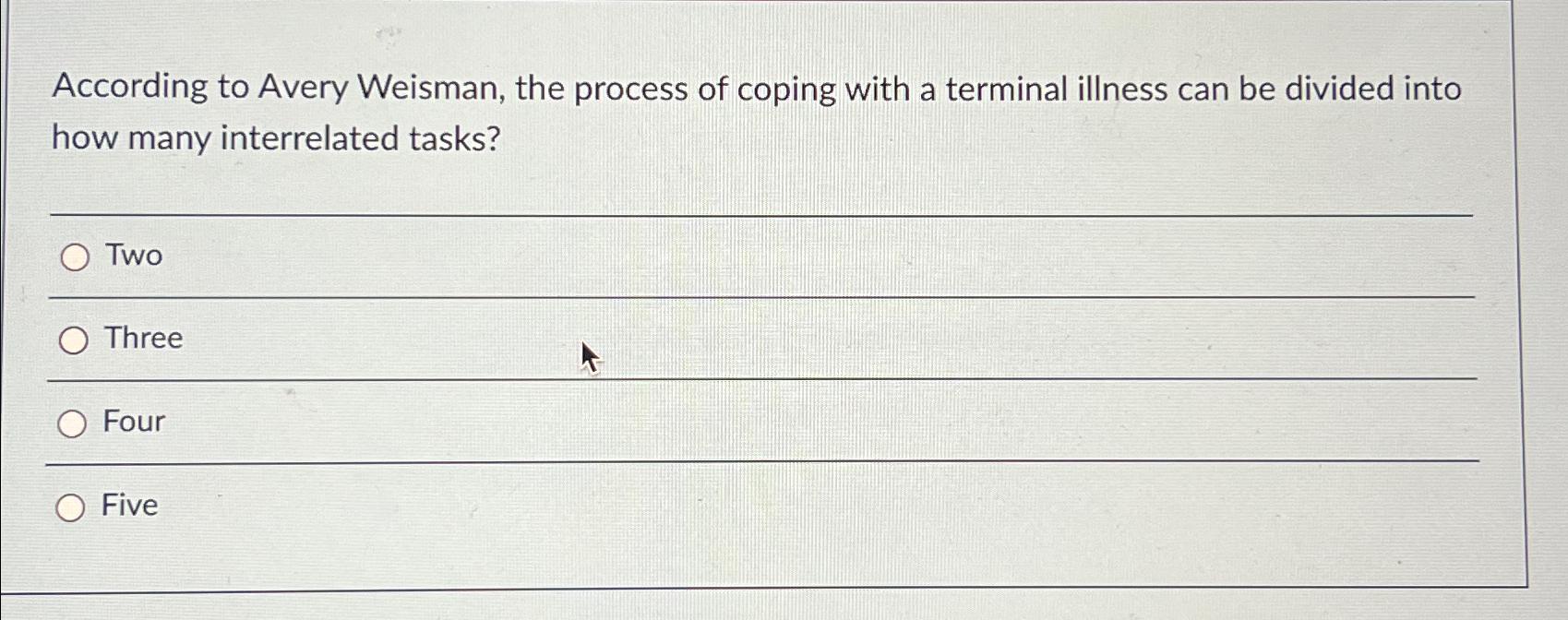 Solved According to Avery Weisman, the process of coping | Chegg.com