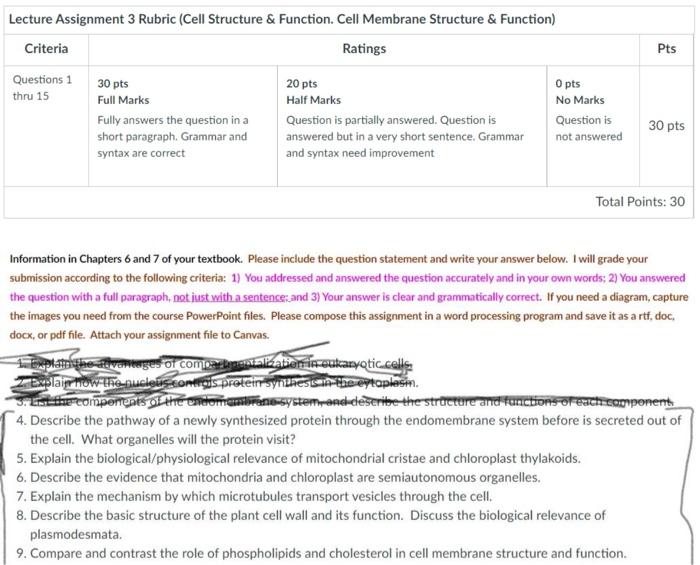 Solved Lecture Assignment 3 Rubric (Cell Structure & | Chegg.com