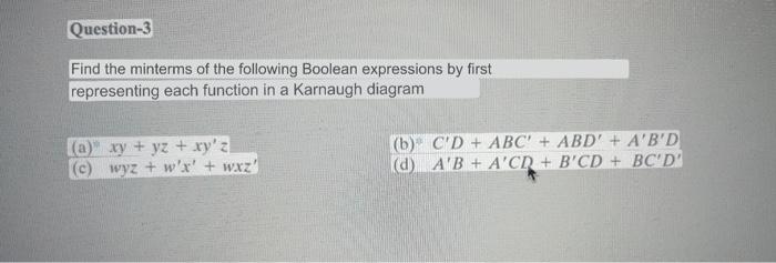 Solved Find the minterms of the following Boolean | Chegg.com