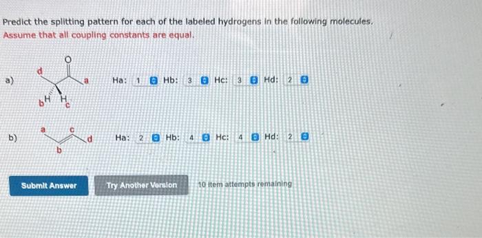 Solved Predict the splitting pattern for each of the labeled | Chegg.com