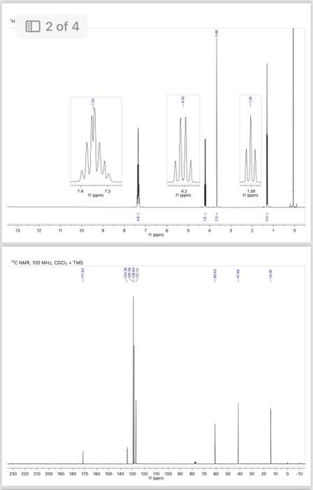 Solved 'H 2 of 4 "CCNUR, 100MHz,CDCl4+ TMS 42 a 15 | Chegg.com