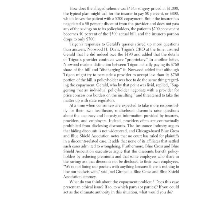 Solved TRIGON BLUE CROSS/ BLUE SHIELD COPAYMENTS 1 WHEN MOST | Chegg.com