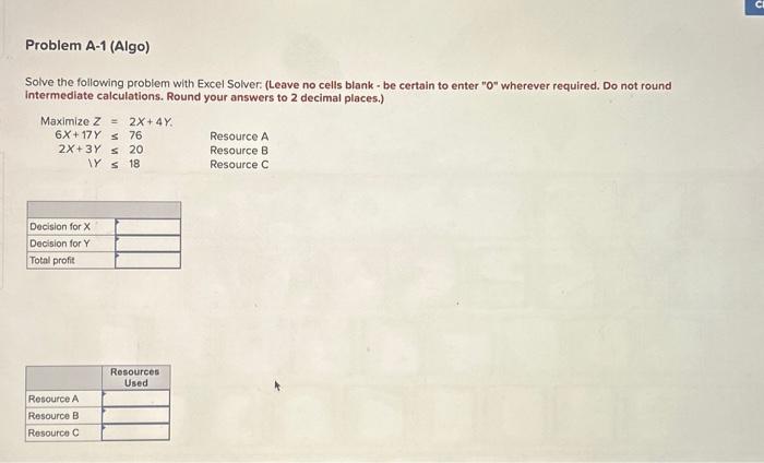 Solved Solve the following problem with Excel Solver: (Leave | Chegg.com