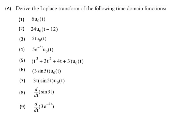 Solved (A) Derive the Laplace transform of the following | Chegg.com