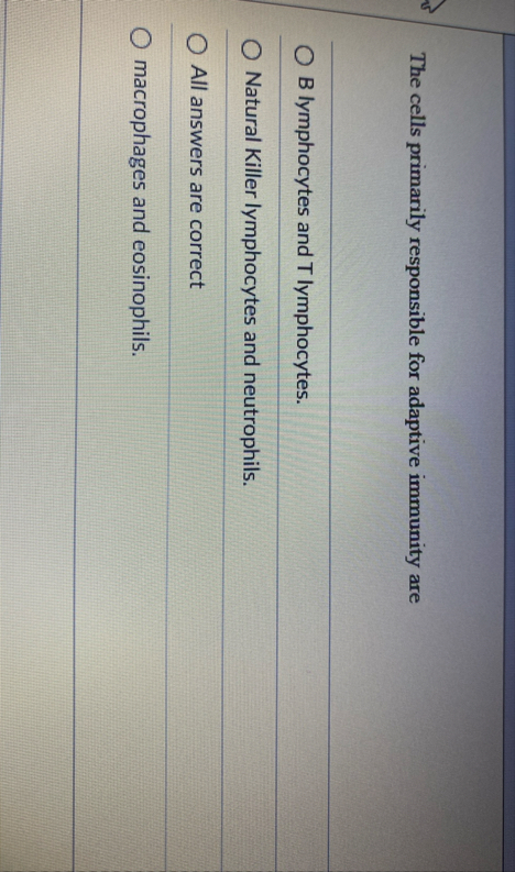 Solved The cells primarily responsible for adaptive immunity | Chegg.com