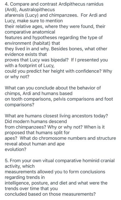 Solved 4. Compare and contrast Ardipithecus ramidus (Ardi), | Chegg.com