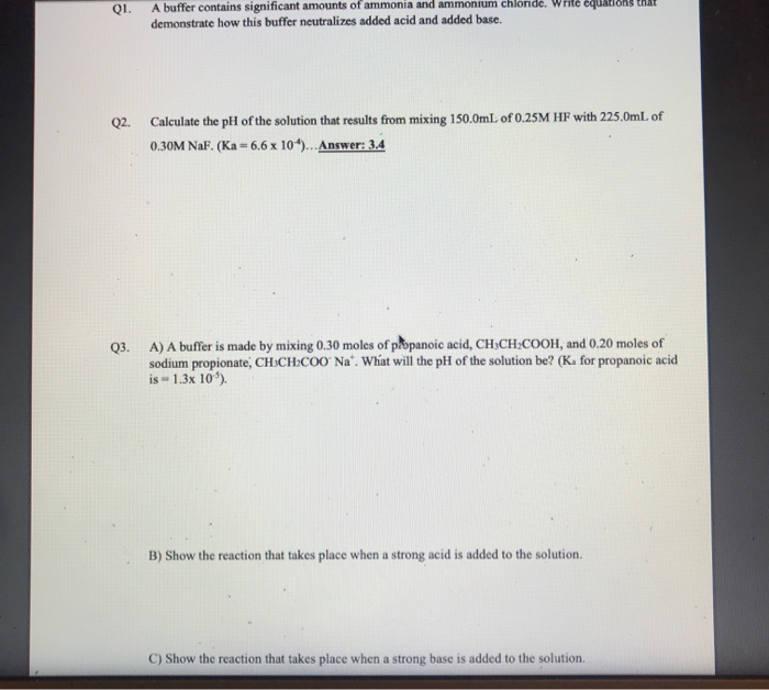 Solved QI. A buffer contains significant amounts of ammonia | Chegg.com