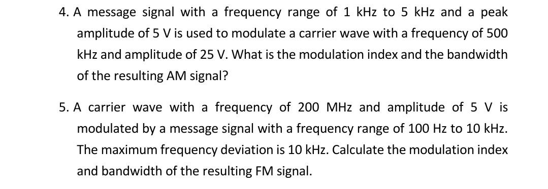 Solved 4. A message signal with a frequency range of 1kHz to | Chegg.com