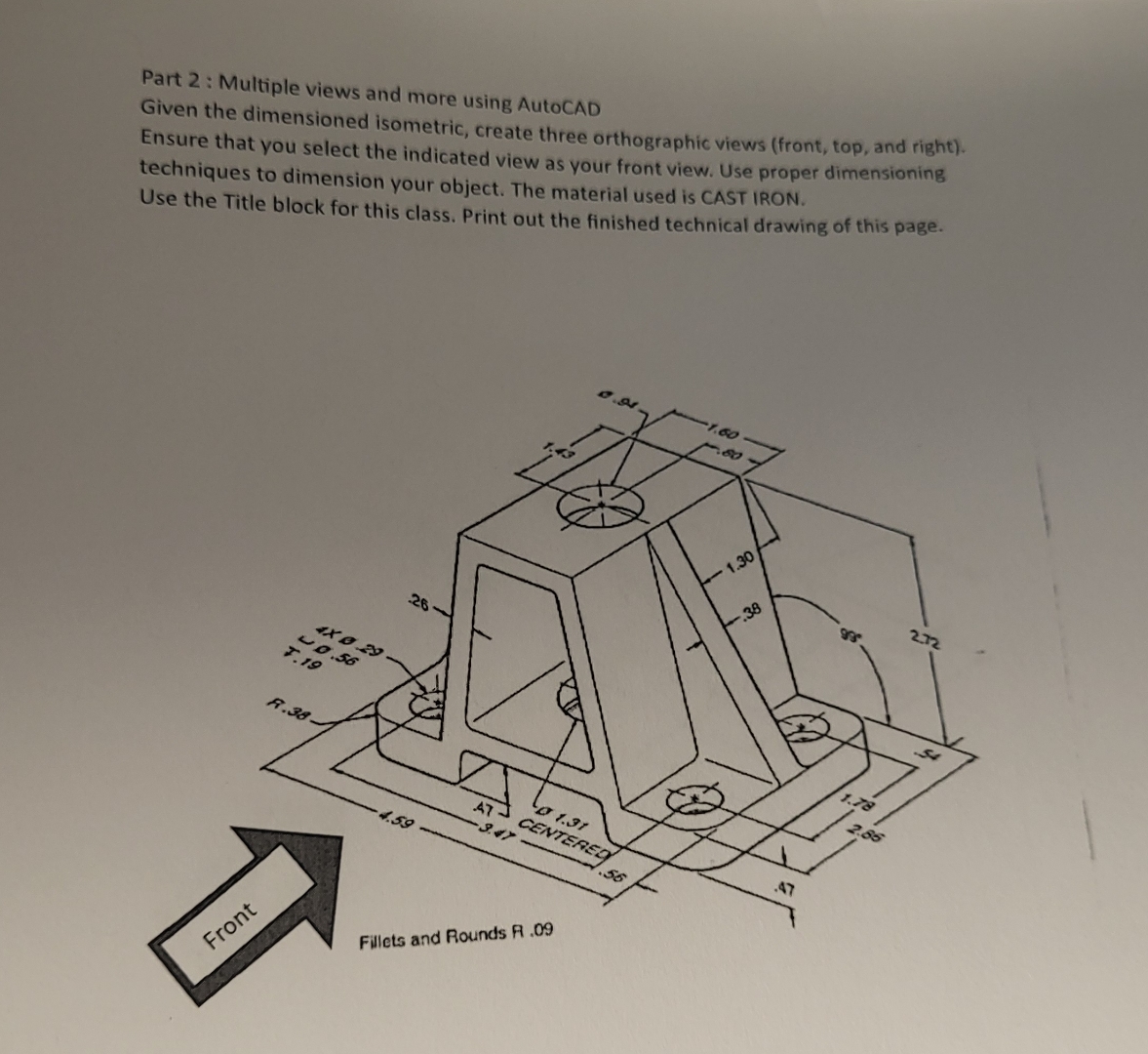 Solved Part 2: Multiple views and more using AutoCADGiven | Chegg.com