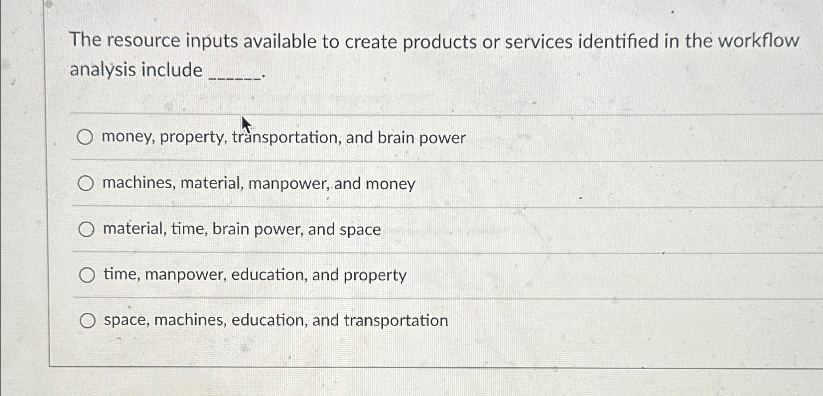 Solved The resource inputs available to create products or | Chegg.com