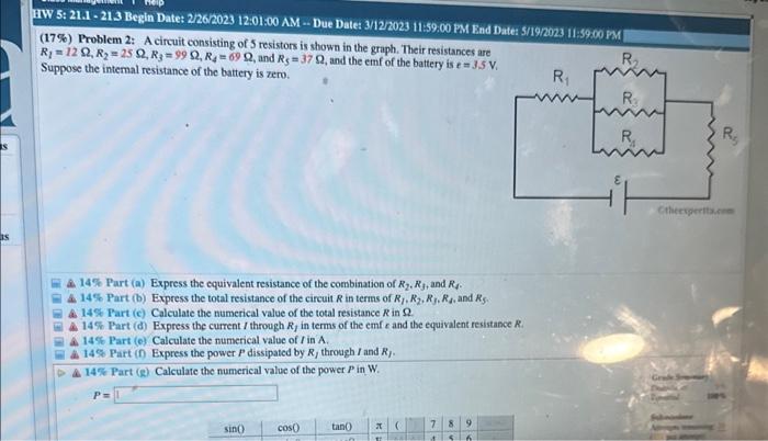 Solved (17\%) Problem 2: A circuit consisting of 5 resistors | Chegg.com