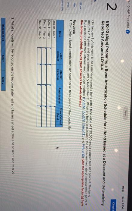 Solved CH 10 HW Problems Saved Help Save & Exit 2 Check | Chegg.com