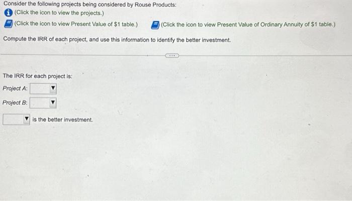 Consider the following projects being considered by | Chegg.com
