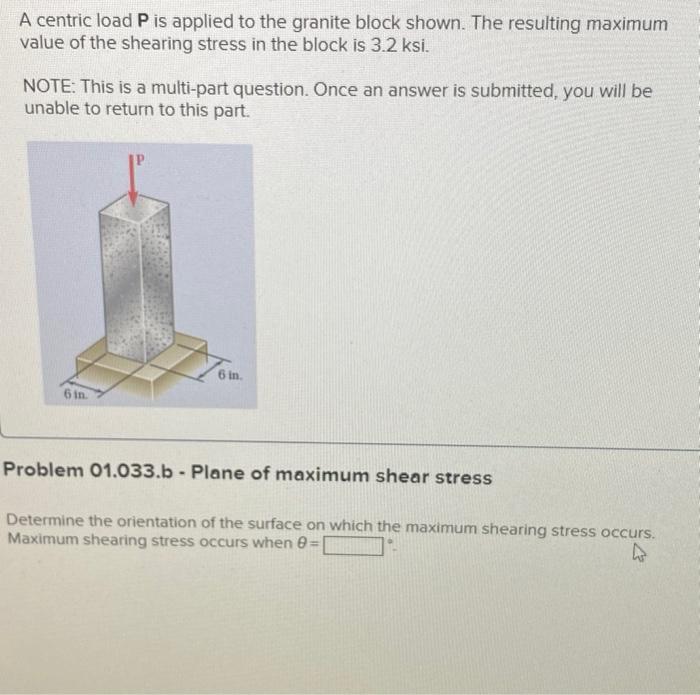 Solved A centric load P is applied to the granite block | Chegg.com