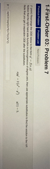 Solved 1-First-Order 03: Problem 7 Previous Problem Problem | Chegg.com