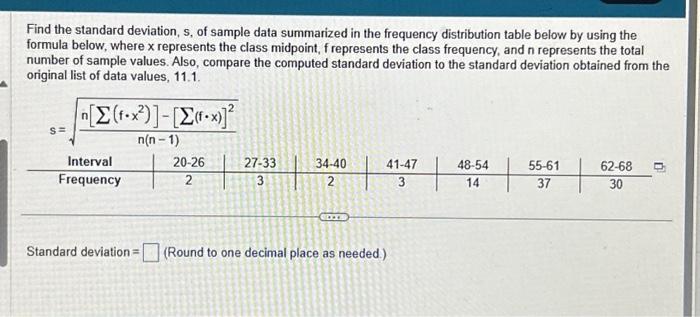 Find the standard deviation, s, of sample data | Chegg.com